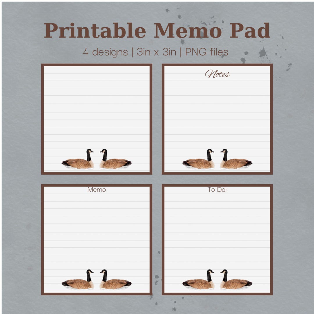 Canada Goose Sticky Notes, Printable Bird Lover Stationery, PNG ...