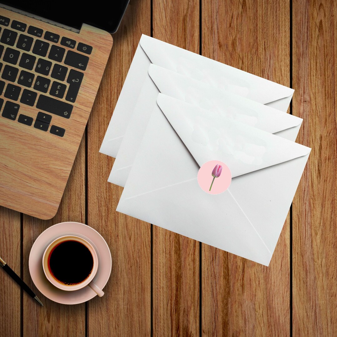 Pink Tulip Envelope Seal Sticker, 1 Inch Circle Stickers Set, Round ...