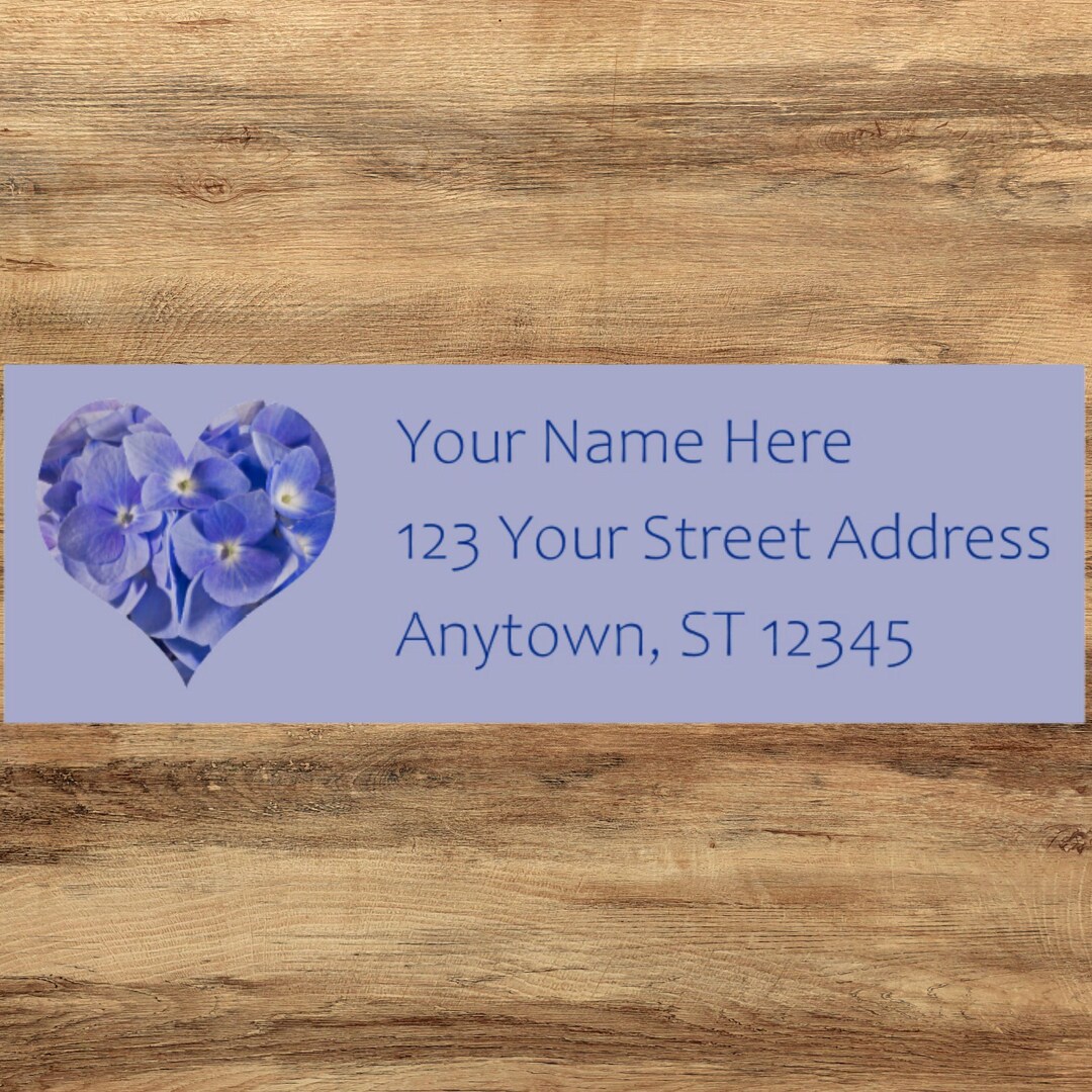 Blue Hydrangea Flower Heart Return Address Label Stickers, Blue Heart ...