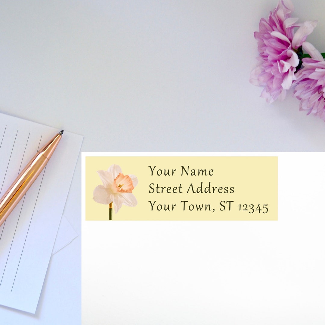White Daffodil Flower Address Labels Custom, Floral Mailing Address ...