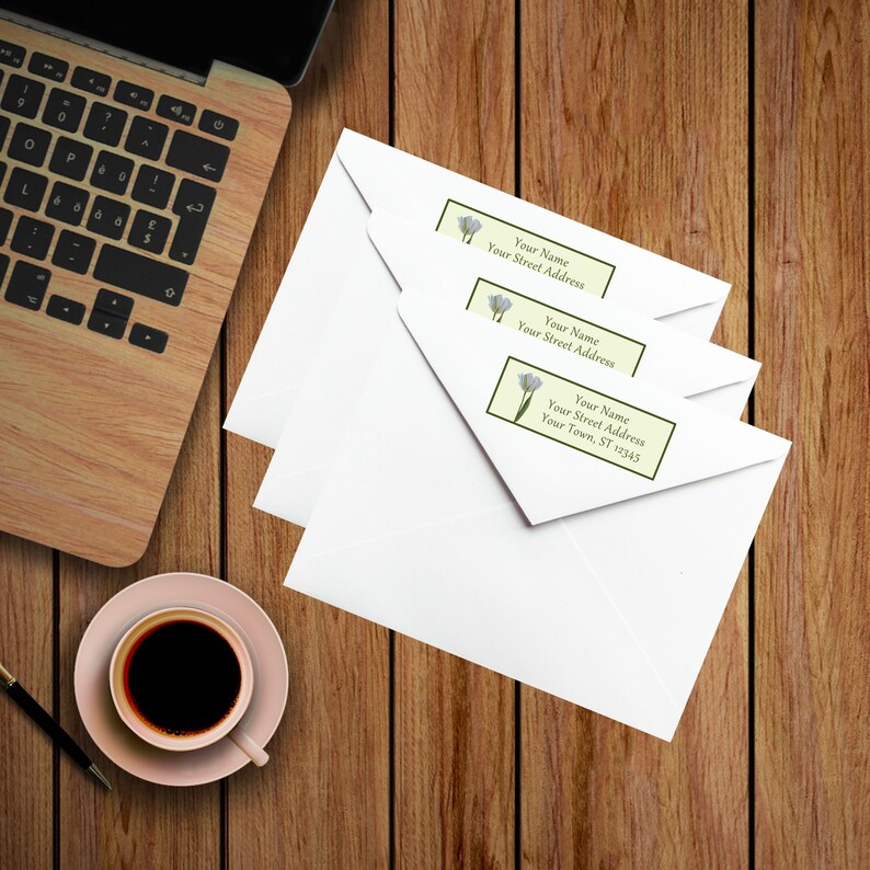 White Tulip Printed Maililng Labels, Personalized Self-adhesive Return ...