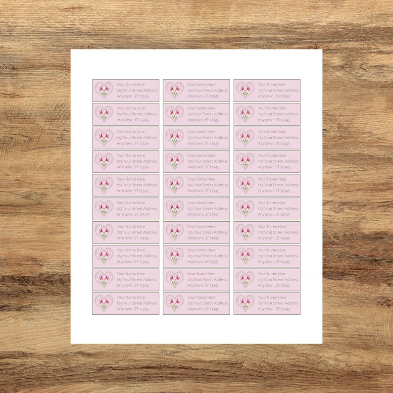 Pink Lily Valentine Return Address Labels, Heart Return Address Labels ...