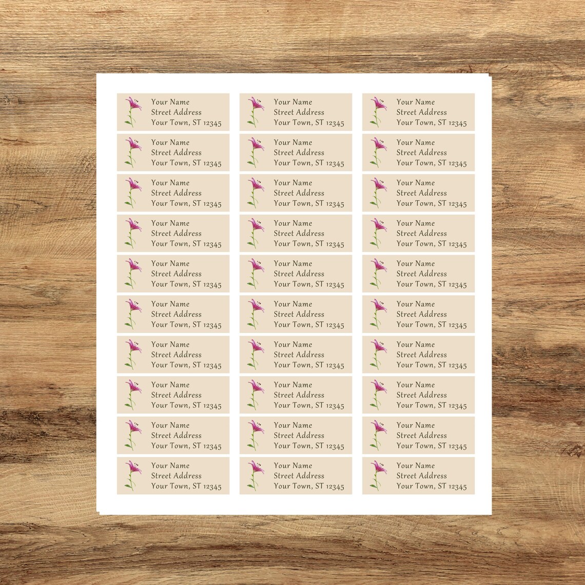 Pink Lily Flower Mailing Envelope Stickers Set of 30, Pink Floral ...