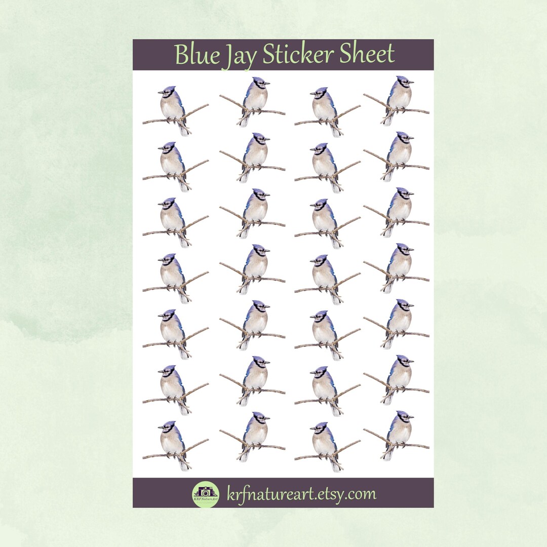 Blue Jay Sticker Sheet, Backyard Birds Planner Stickers Cute Animal ...