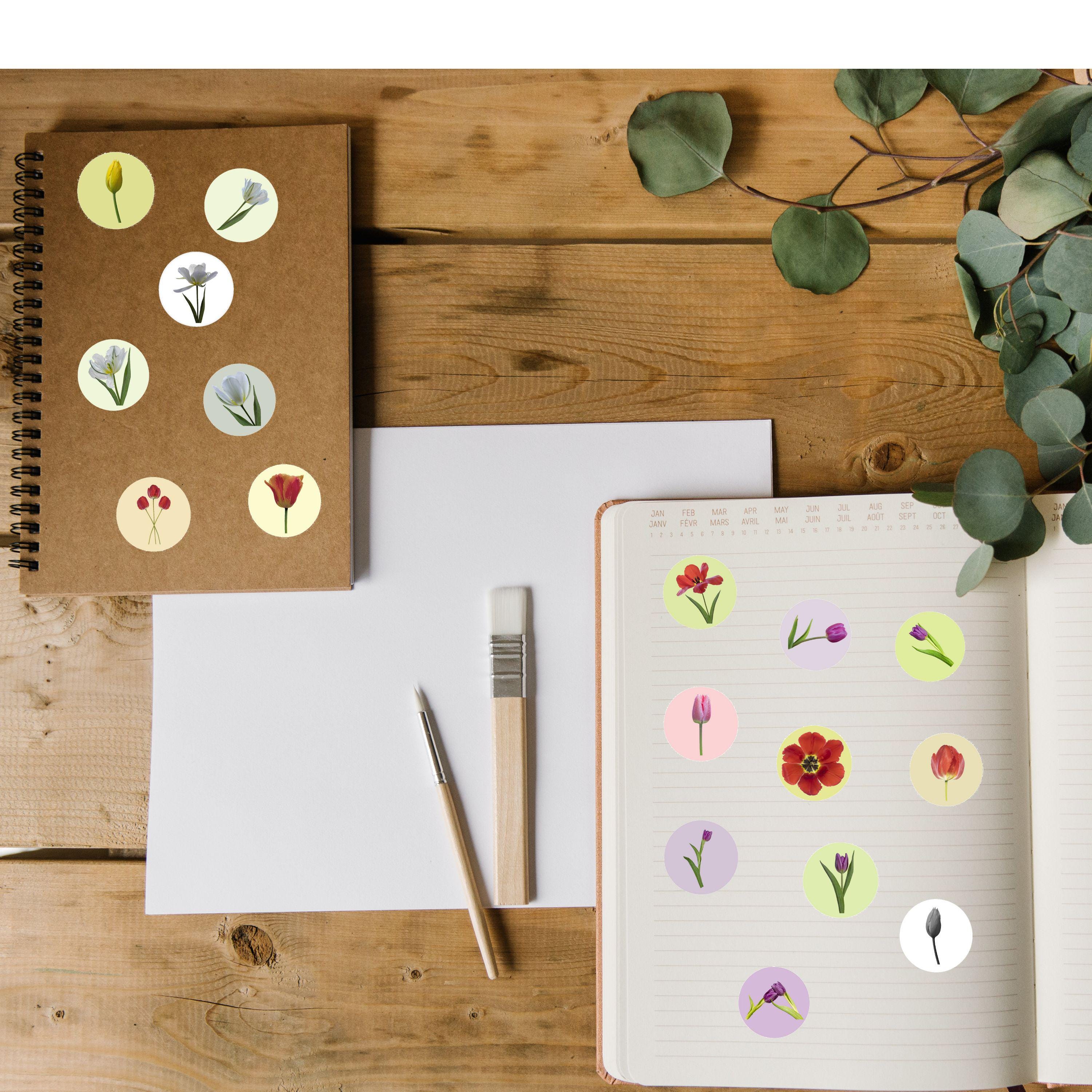 Circle Purple Tulip Envelope Seal Sticker, Sheet of 42 Round Flower ...