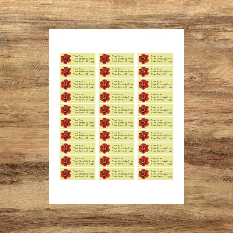 Red Tulip Modern Address Labels, Set of 30 Envelope Address Label ...