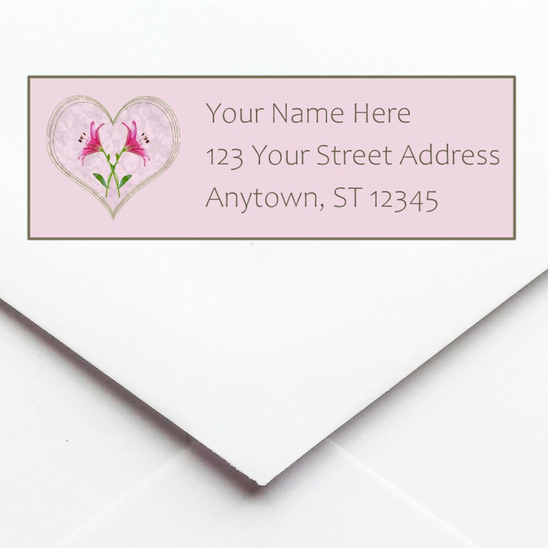 Pink Lily Valentine Return Address Labels, Heart Return Address Labels ...