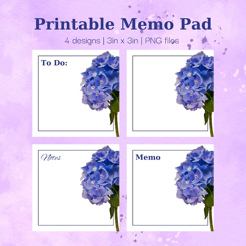 Blue Hydrangea Printable Notepad, Digital Cottagecore Aesthetic Stationery, Floral Notepads Cute ...