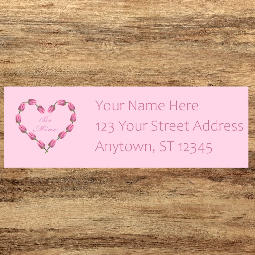 Light Pink Tulip Flower Heart Address Label Stickers, Cute Floral ...
