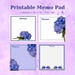 Blue Hydrangea Printable Memo Pad Templates, Floral Memo Sheet Bundle ...