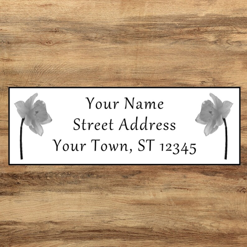 Black and White Return Address Labels Spring, Daffodil Flower Address ...