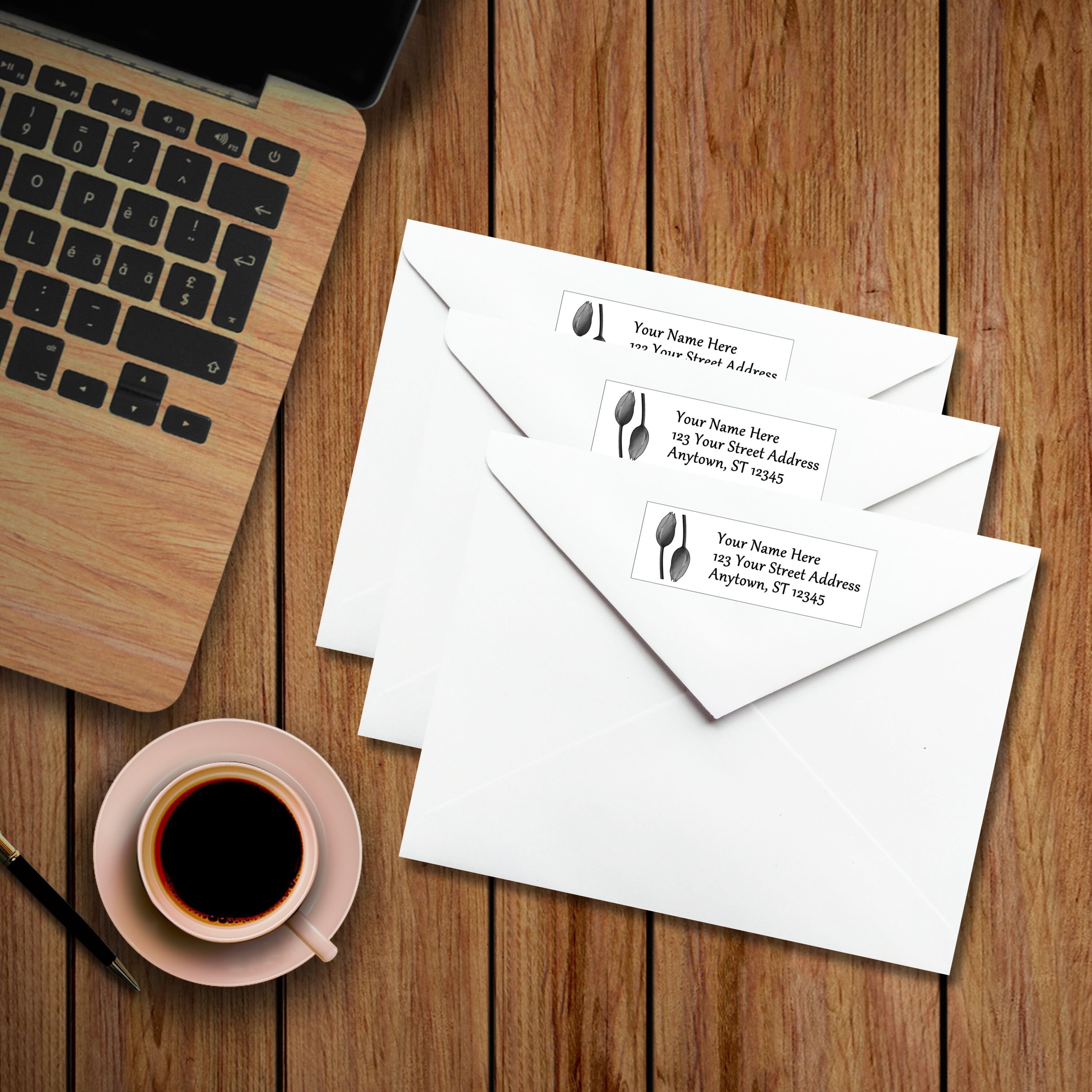 Black and White Tulip Return Address Labels, Personalized Self-adhesive ...