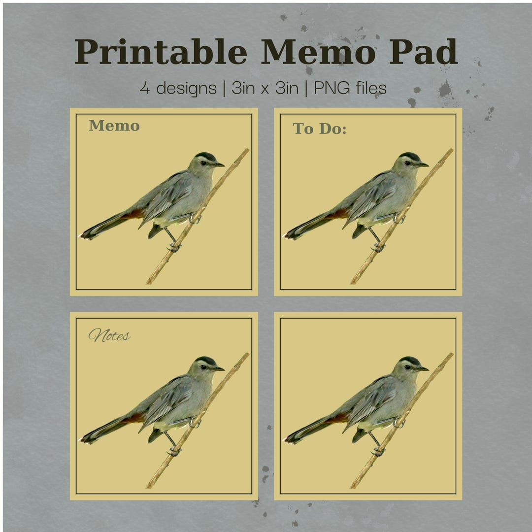 Catbird Printable Memopad Square, Bird Sticky Notes for Planner ...