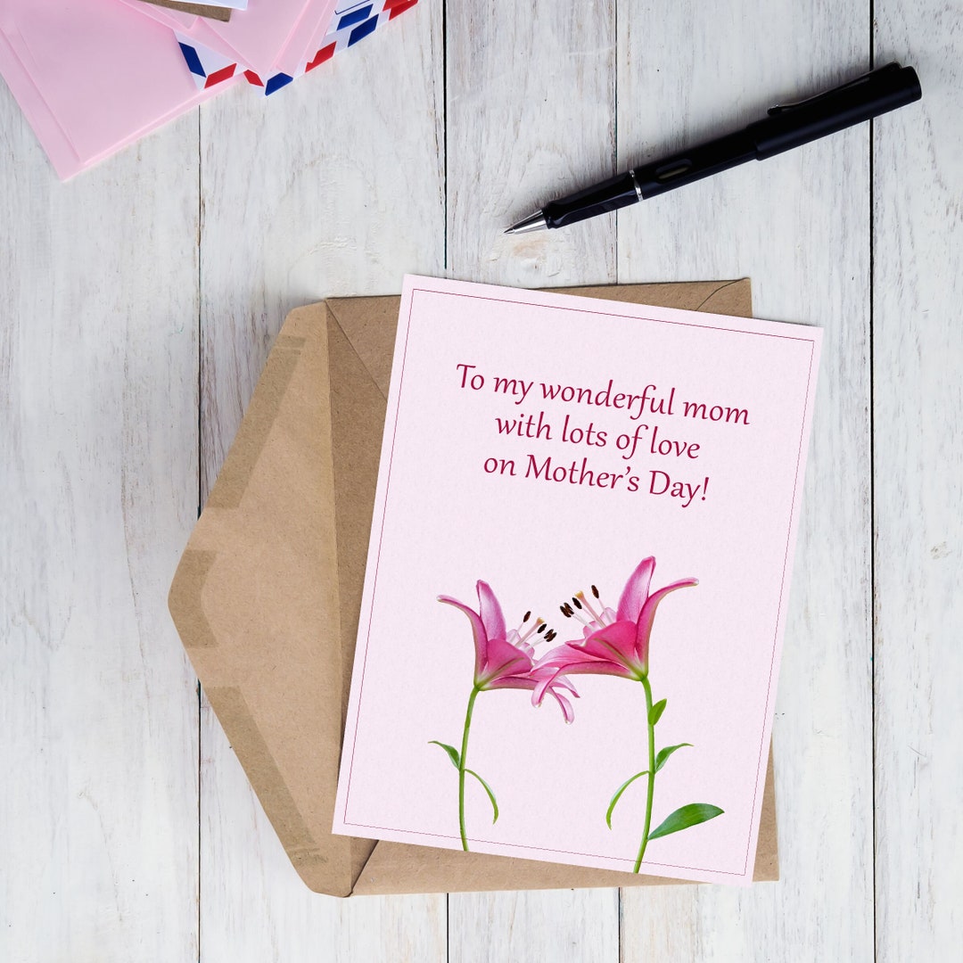 Printable Mothers Day Card From Kids, Pink Lily Cards, I Love You Card ...