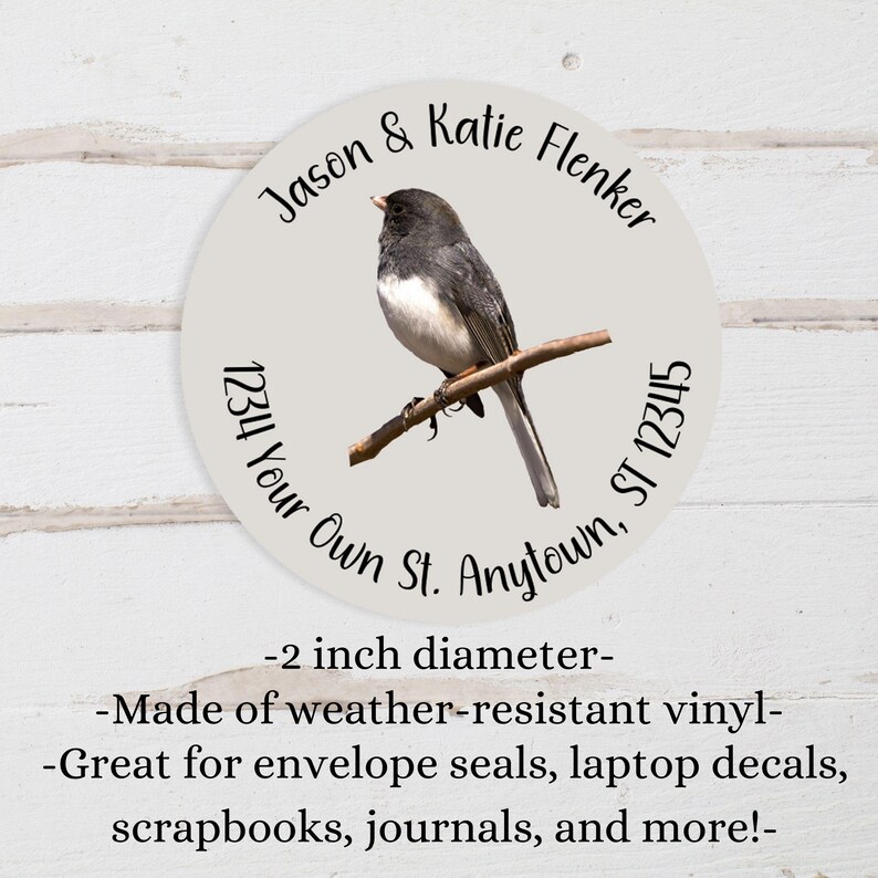 Junco Bird Return Address Labels Personalized, Round Address Labels ...