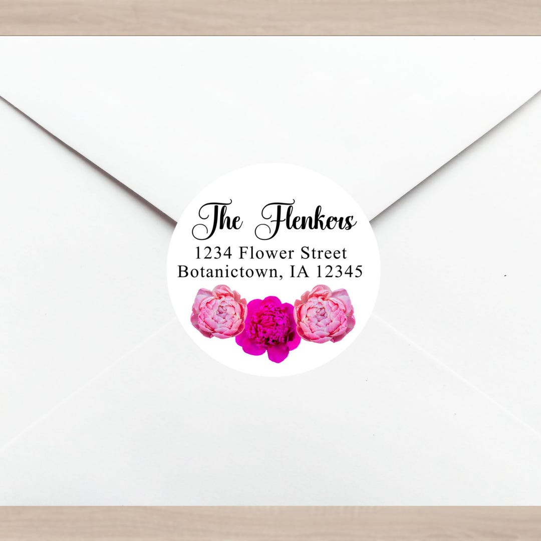 Peony Address Labels for Envelopes, Flower Address Labels Personalized ...