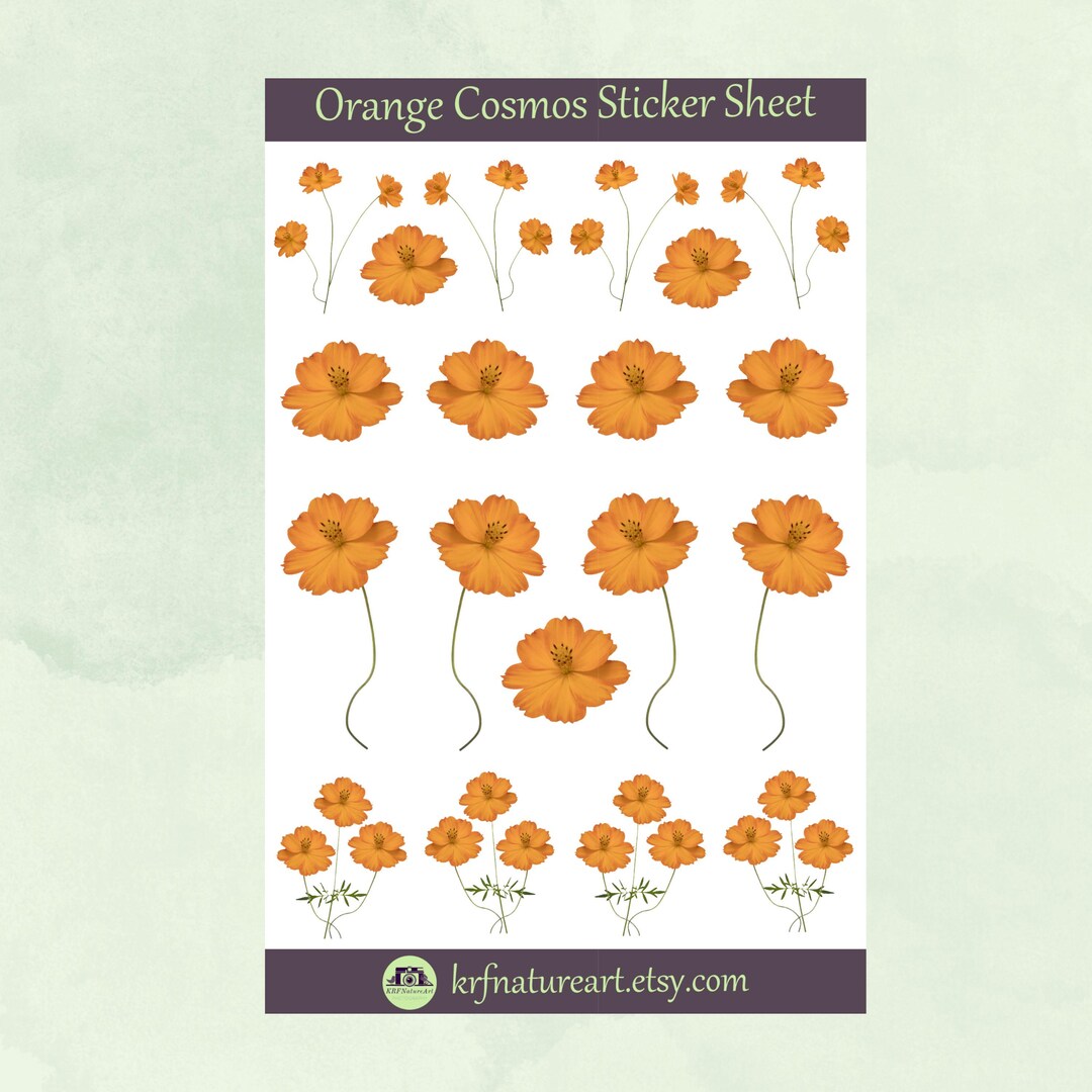 Orange Cosmos Flower Planner Stickers Sheet, Orange Flower Laptop ...
