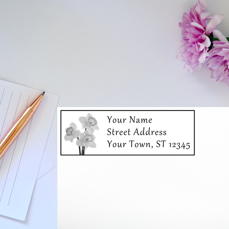 Handcrafted Set of 30 Floral Return Address Labels, Daffodil Flower ...