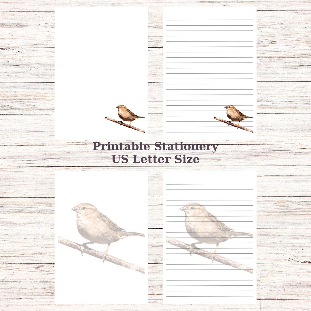 Sparrow Printable Notebook Paper, Cute Bird Stationery Set, Ruled Paper ...