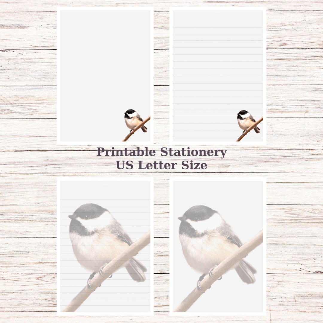 Chickadee Printable Notebook Paper, Printable Ruled Paper, Unlined ...