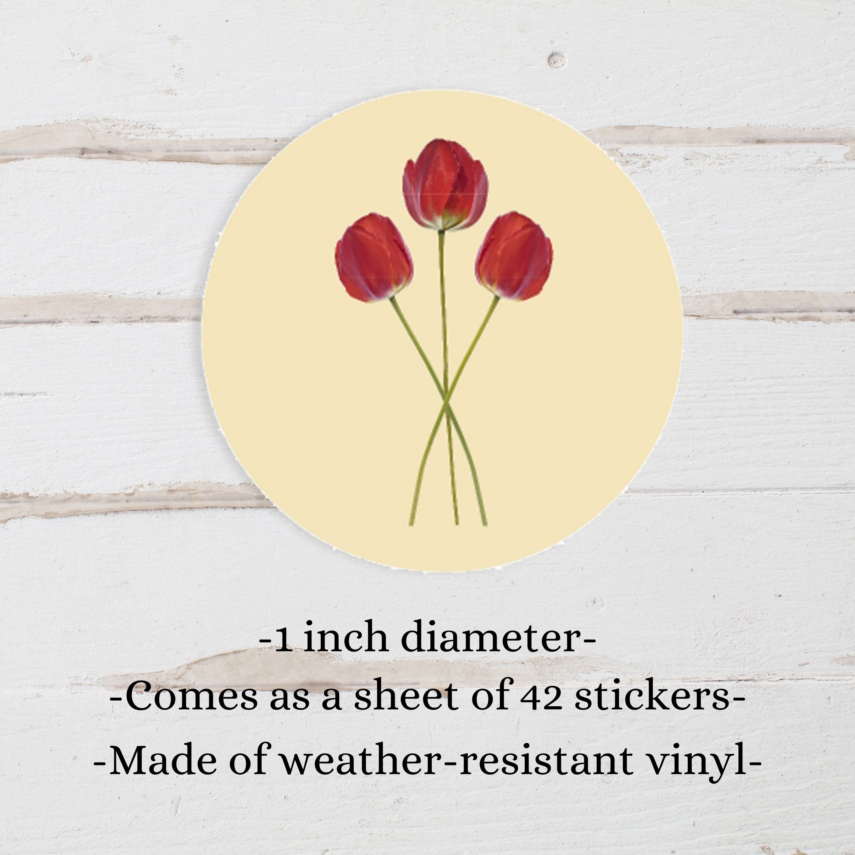 Red Tulip Bouquet Circle Envelope Seal Sticker, Round Sticker Sheet of ...