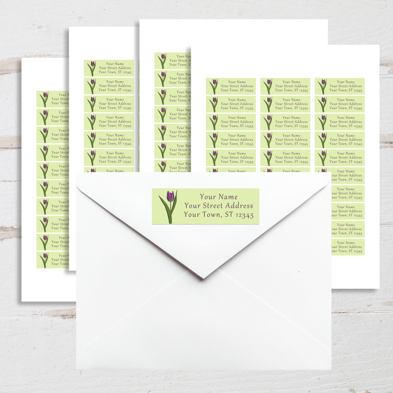 Custom Purple Tulip Correspondence Accessories, Set of 30 Vinyl Return ...