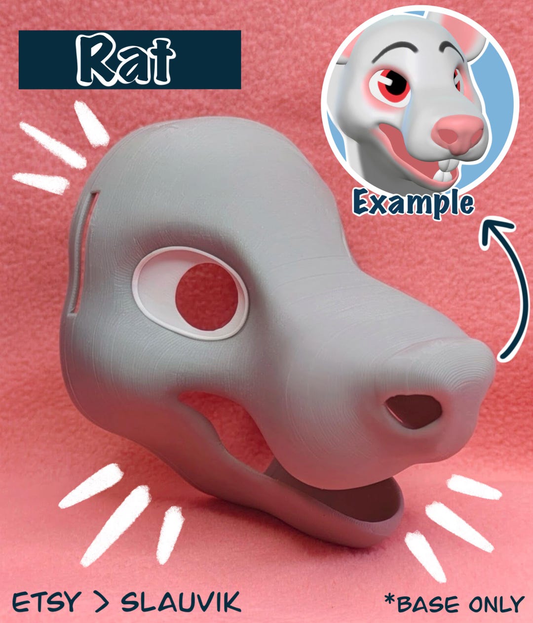 Rat Mouse Rodent Fursuit Head Base, 3D Printed PLA, Customizable HQ ...