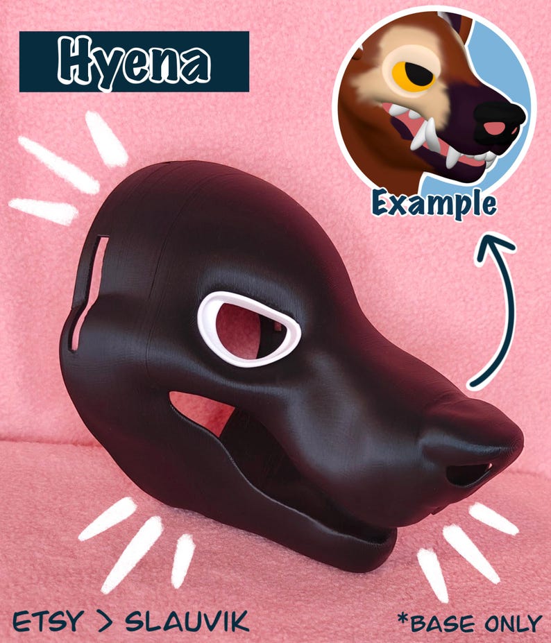 Hyena Fursuit Head Base, 3D Printed PLA, Customizable HQ Base for ...