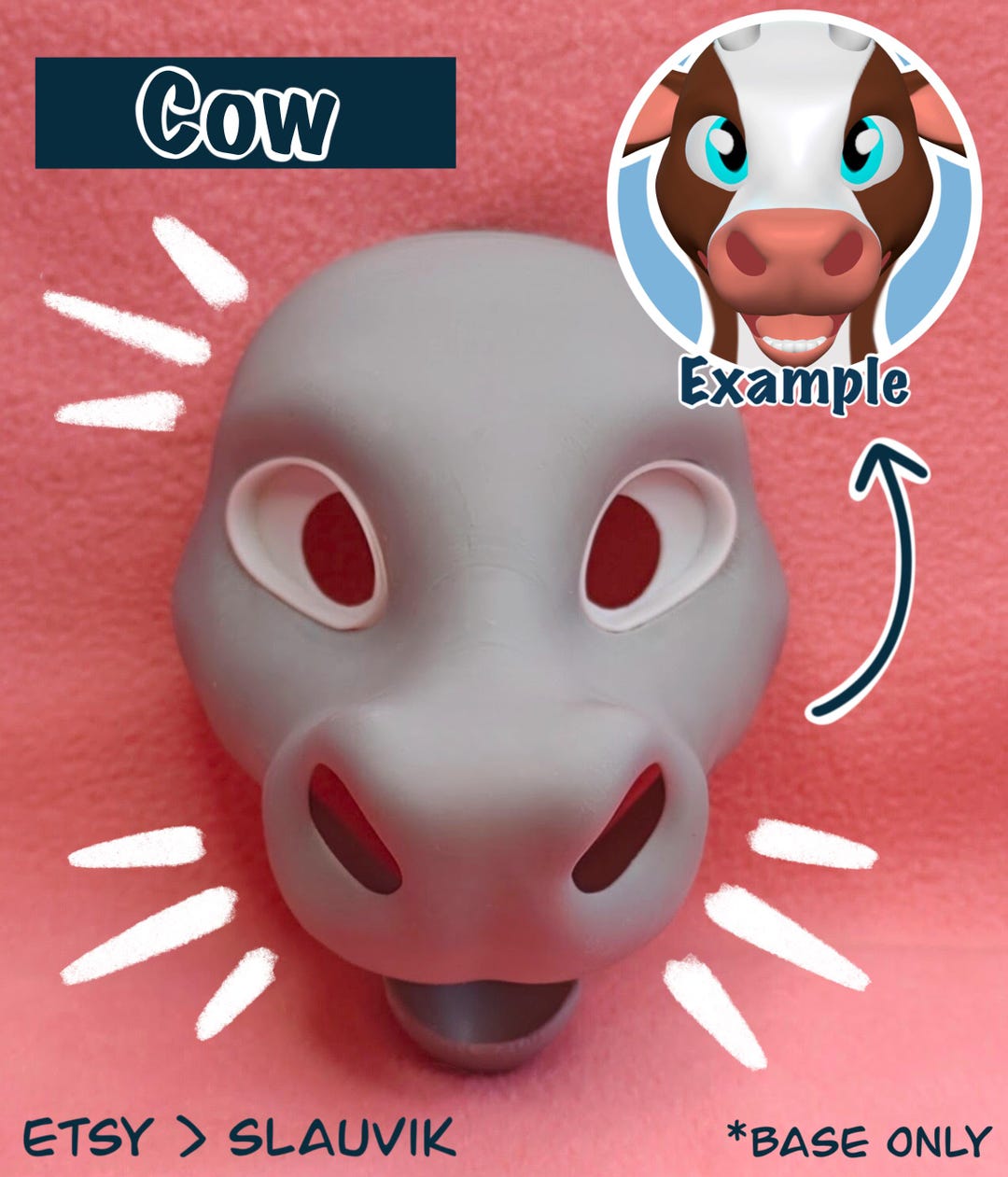 Cow Bovine Fursuit Head Base / 3D Printed in PLA / Customizable Options ...