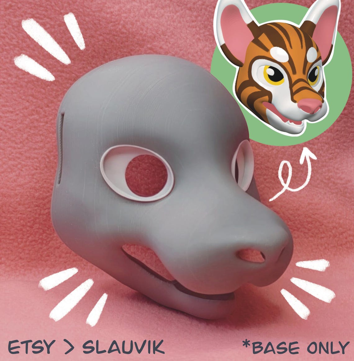 Cat Feline Fursuit Head Base / 3D Printed in PLA / Customizable Options ...