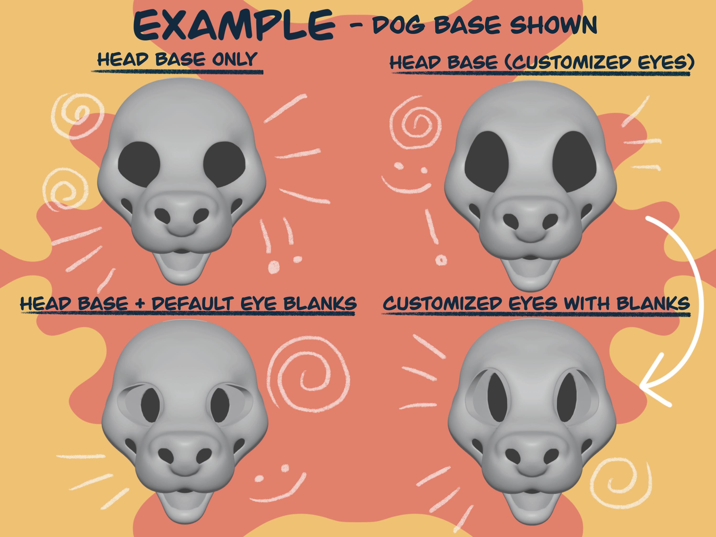 Skull Dog Fursuit Head Base / 3D Printed in PLA / Customizable Options ...