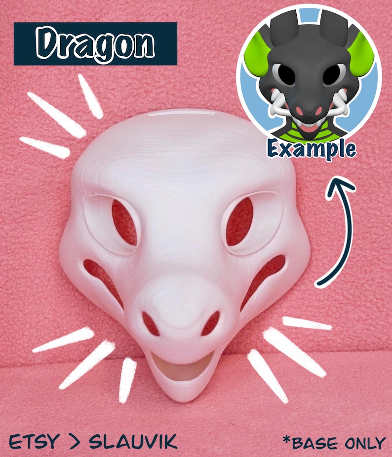 Dragon Fursuit Head Base, 3D Printed DIY Fursuit Blank, Cosplay Dragon ...