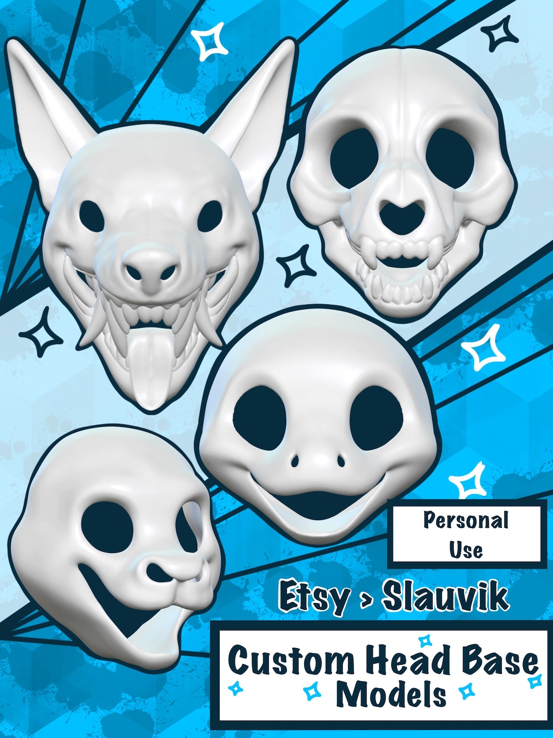 Custom Fursuit Head Base 3D Model, Digital File for 3D Printing, HQ ...