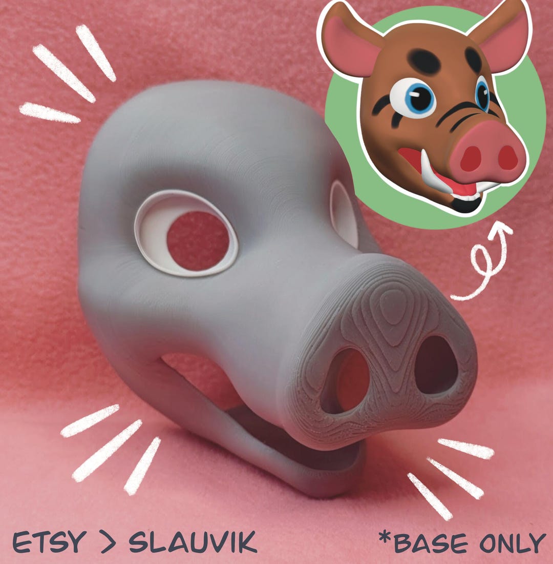 Boar Pig Fursuit Head Base / 3D Printed in PLA / Customizable Options ...