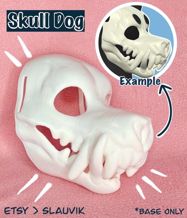 Skull Dog Fursuit Head Base, 3D Printed PLA, Customizable HQ Base for ...
