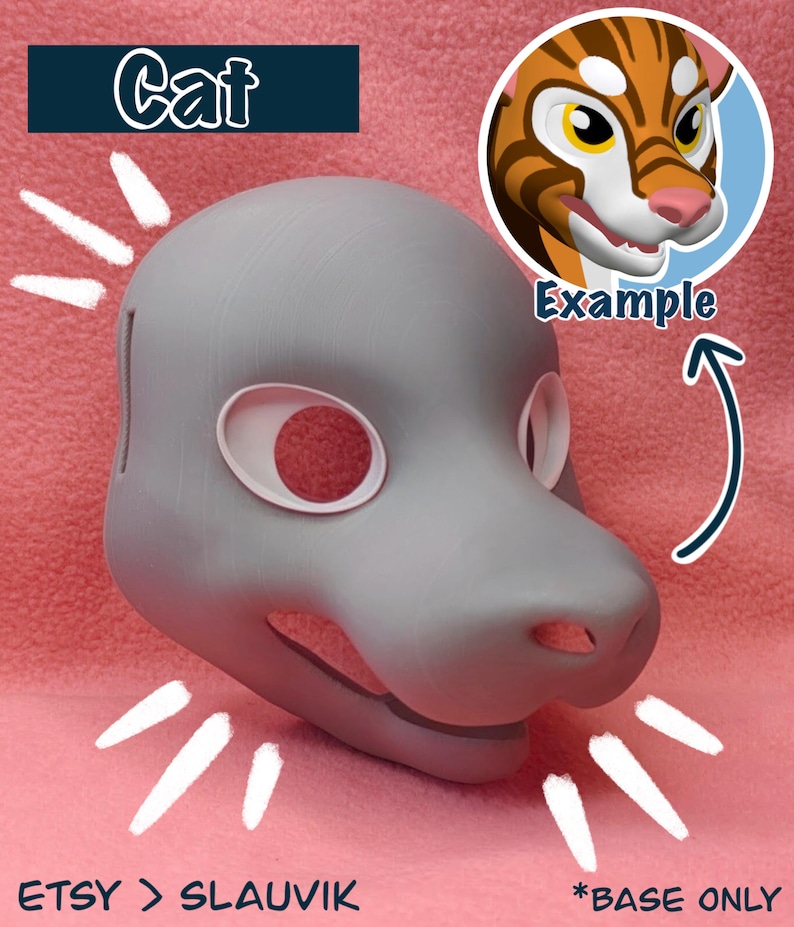 Cat Feline Fursuit Head Base / 3D Printed in PLA / Customizable Options ...