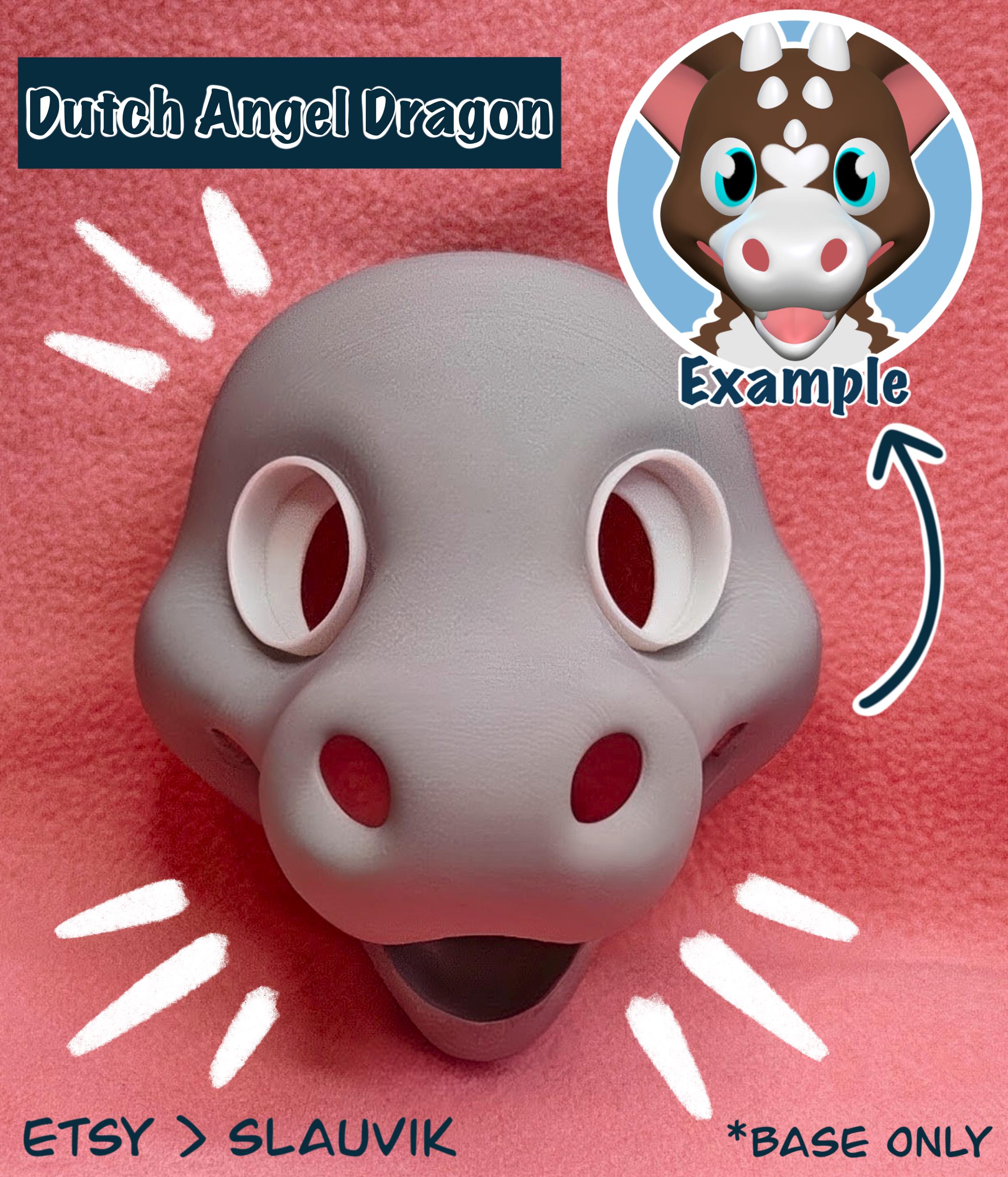 Dutch Angel Dragon Fursuit Head Base, 3D Printed PLA, Customizable HQ ...