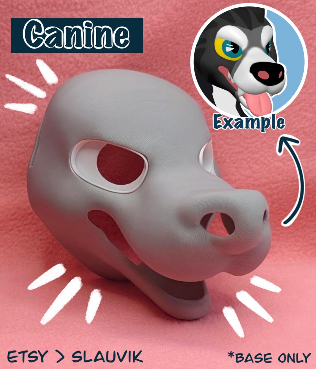 Grumpy Dog Canine Fursuit Head Base, 3D Printed PLA, Customizable HQ ...