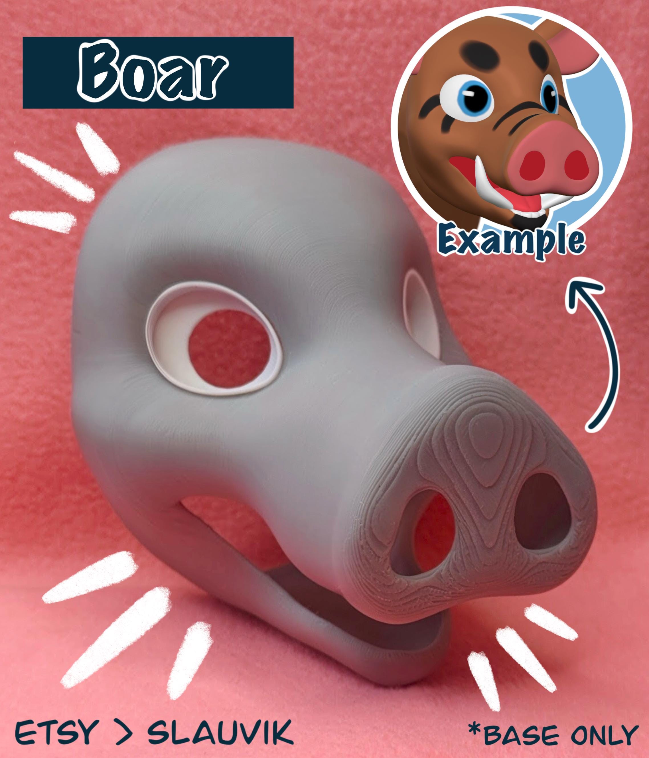 Boar Fursuit Head Base, 3D Printed PLA, Customizable HQ Base for ...