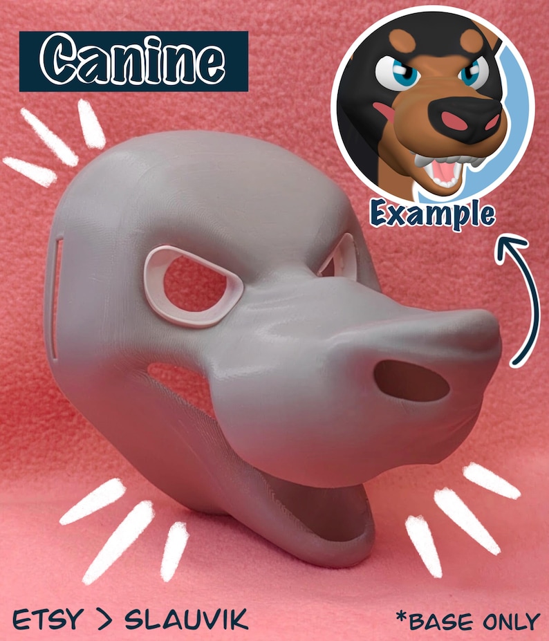Grumpy Dog Canine Fursuit Head Base, 3D Printed PLA, Customizable HQ ...