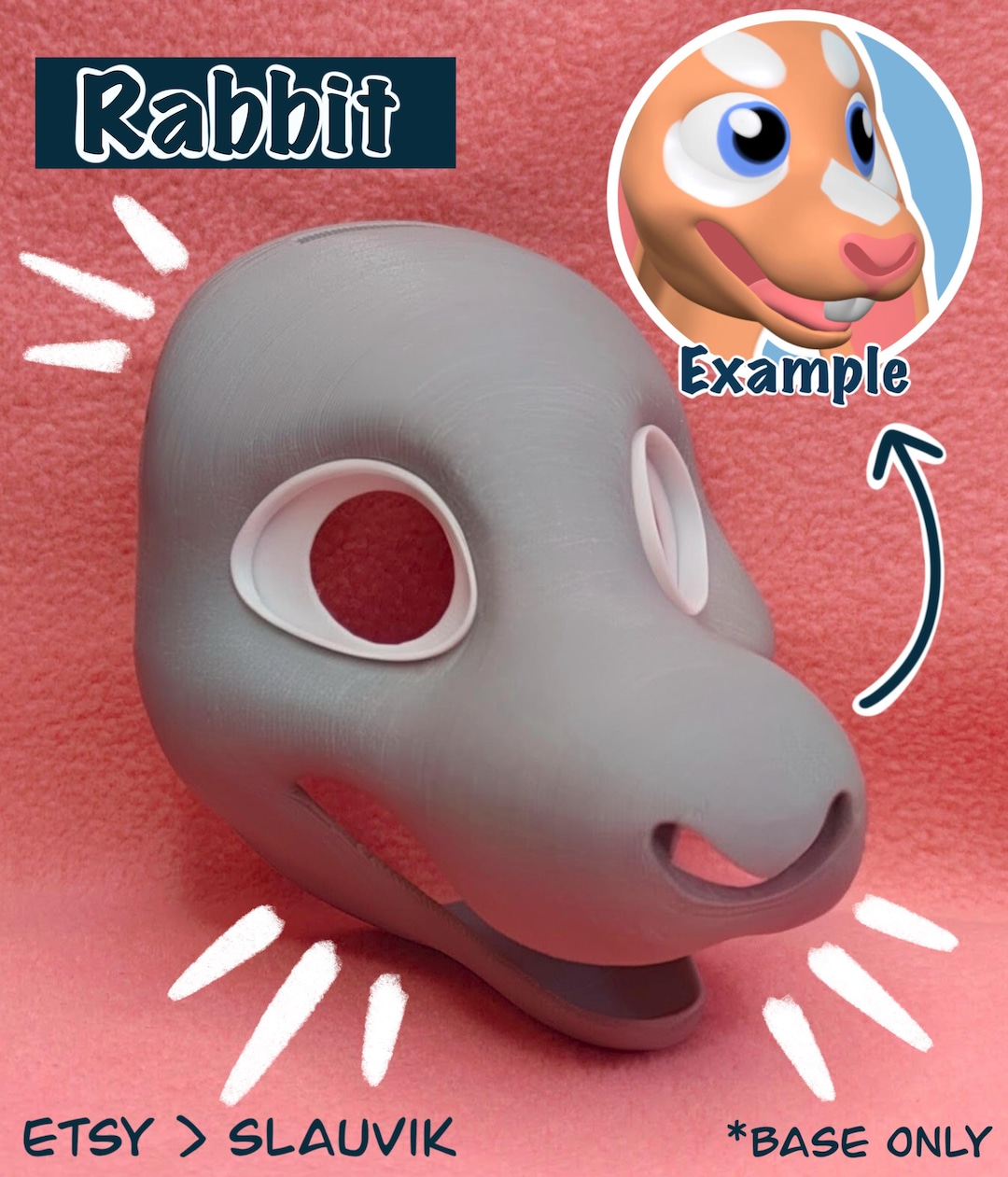 Rabbit Bunny Fursuit Head Base / 3D Printed in PLA / Customizable ...