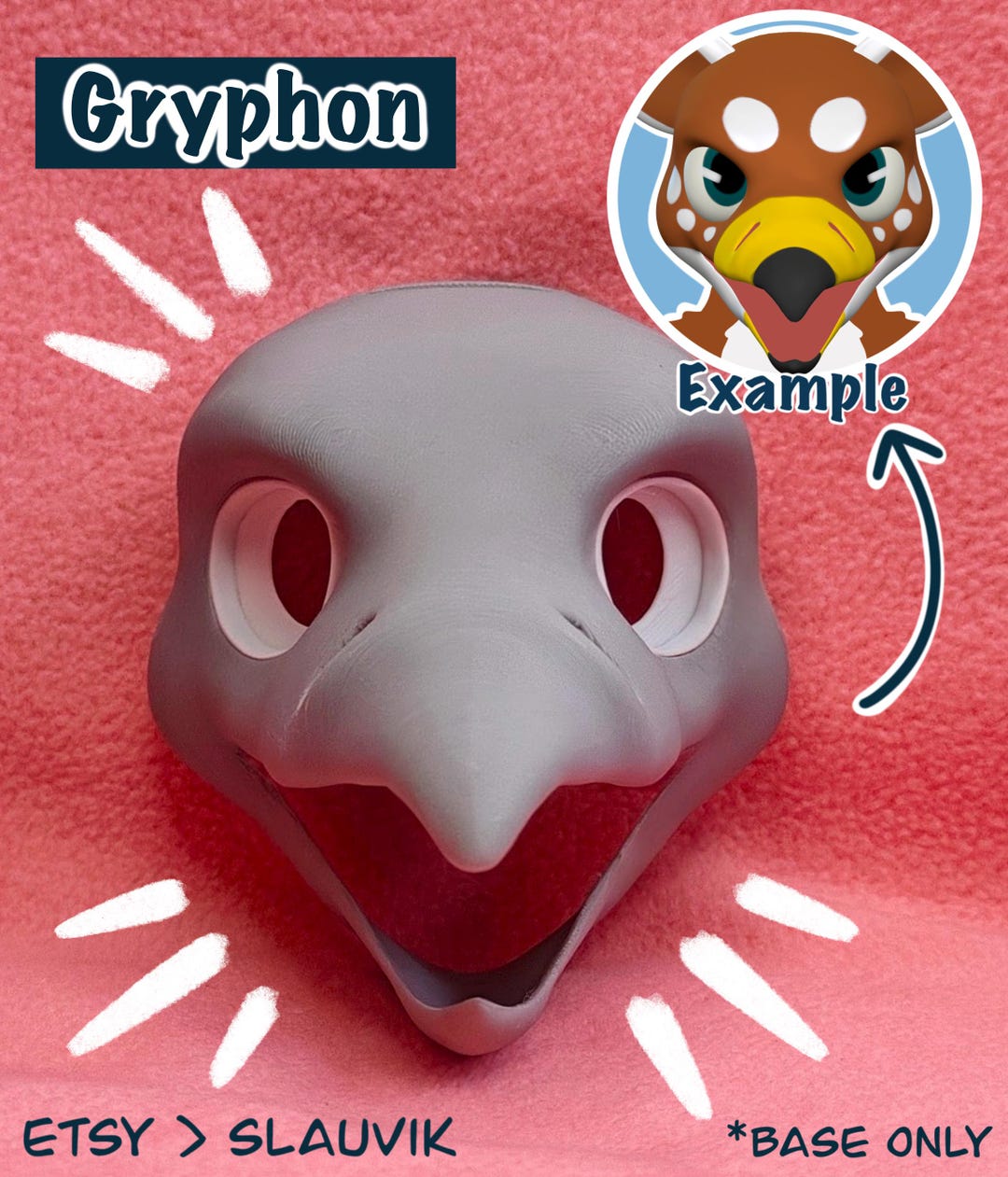 Gryphon Fursuit Head Base, 3D Printed PLA, Customizable HQ Base for ...