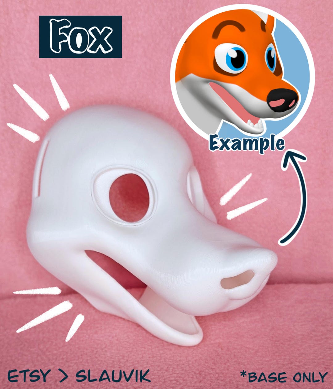 Fox Fursuit Head Base, 3D Printed PLA, Customizable HQ Base for ...