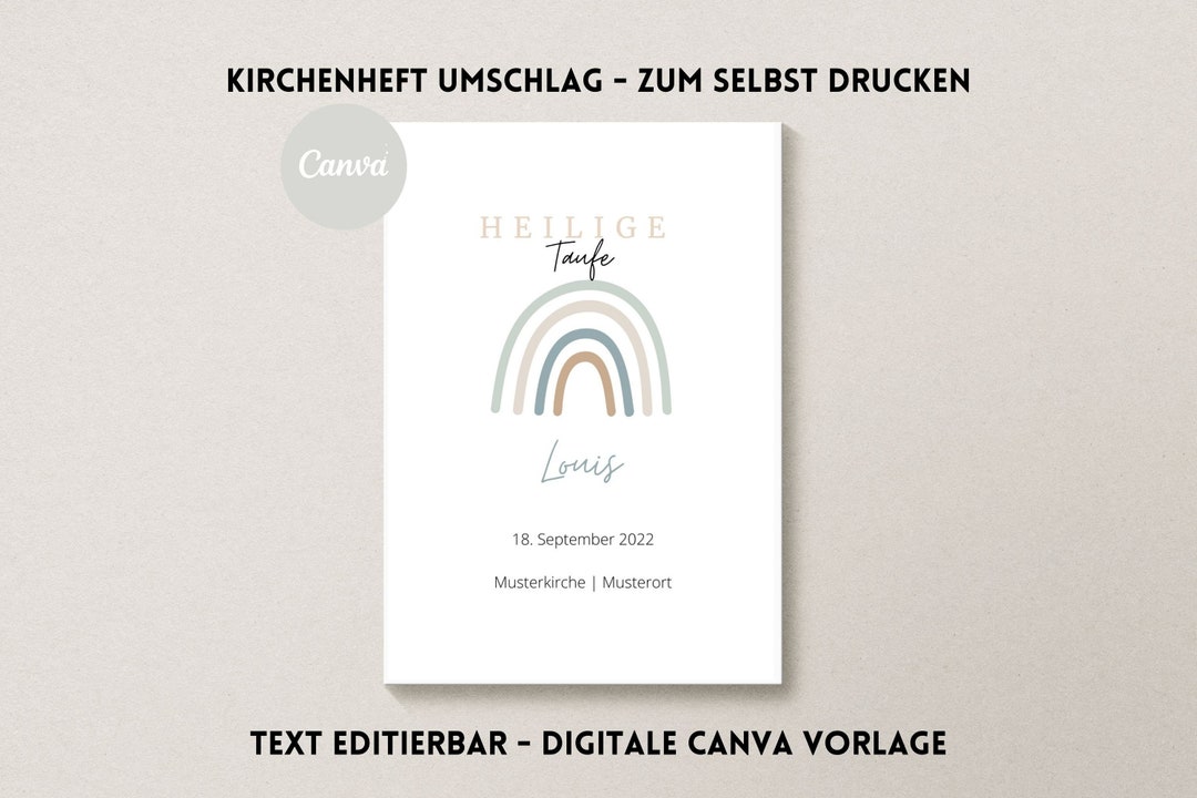 Canva Design | Kirchenheft Taufe digital | Regenbogen | Mint | Neutral ...