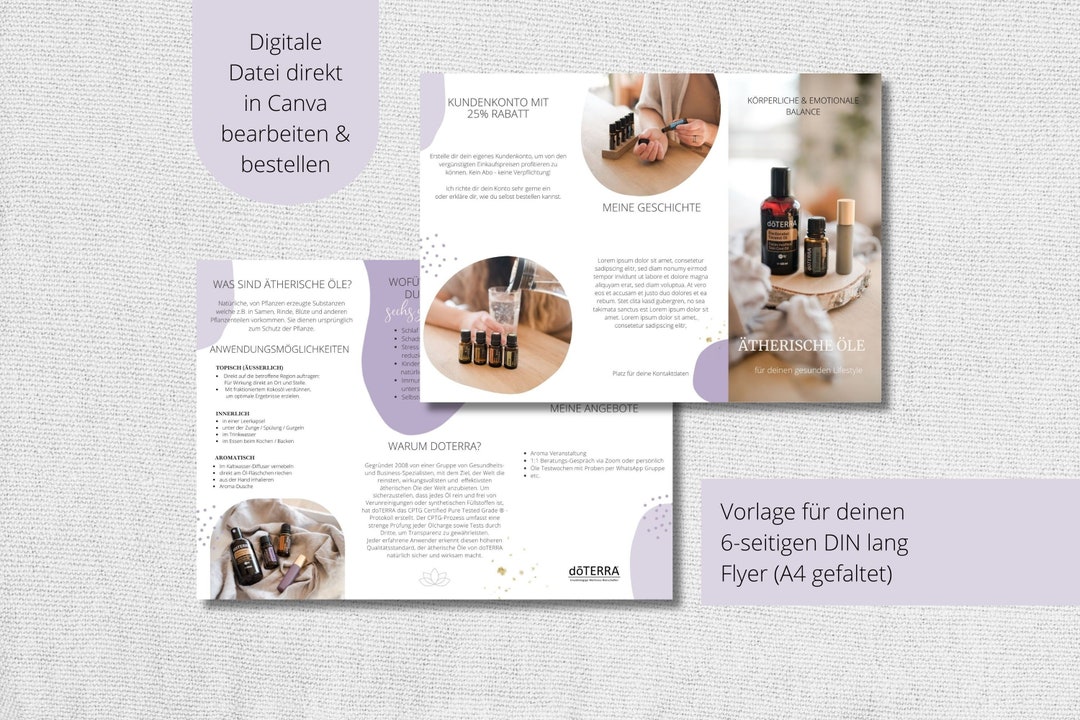 Canva Flyer Design lila | Doterra Flyer Vorlage für Neukunden ...