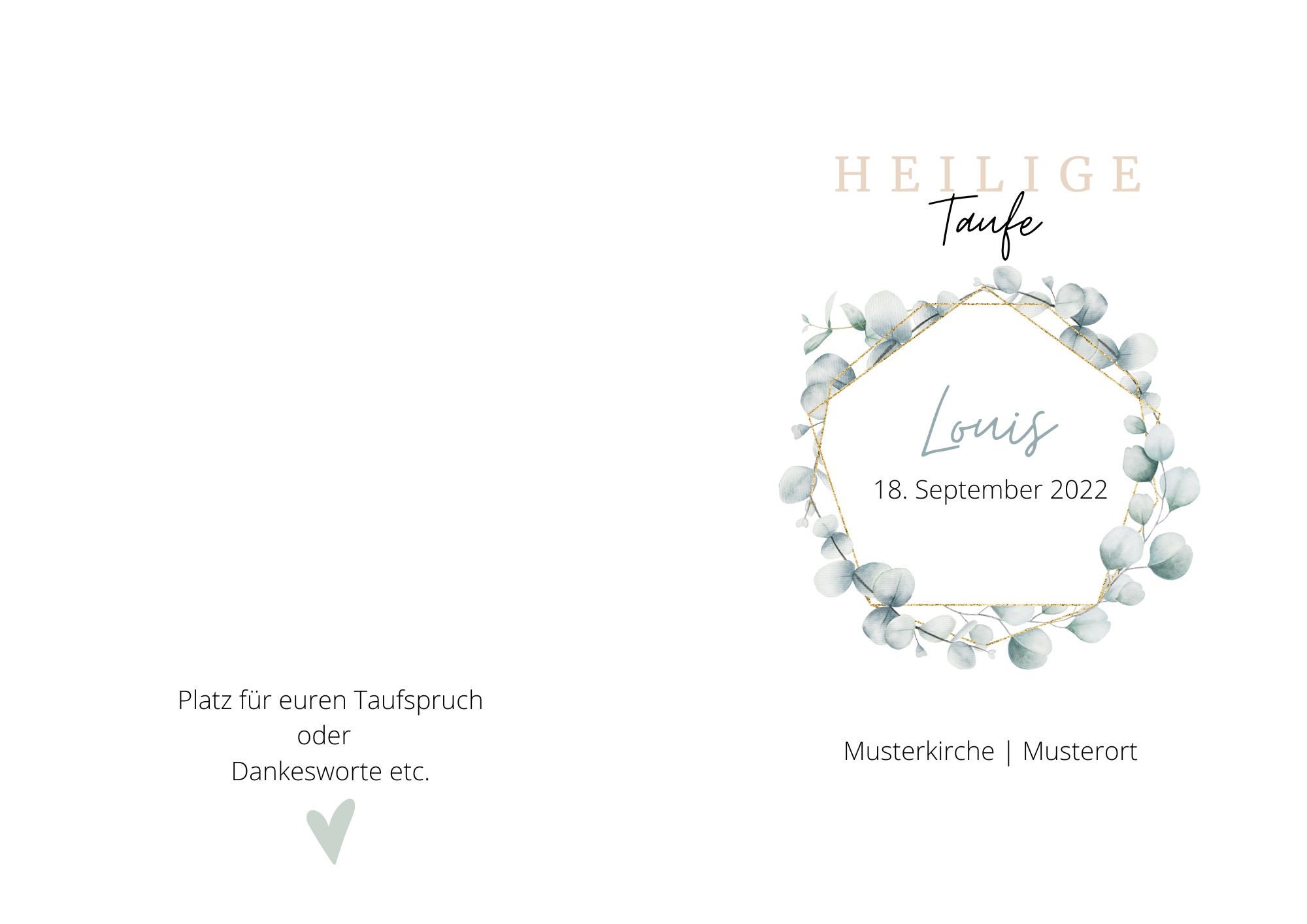 Canva Design | Kirchenheft Taufe & Hochzeit digital | Eukalyptus | Mint ...