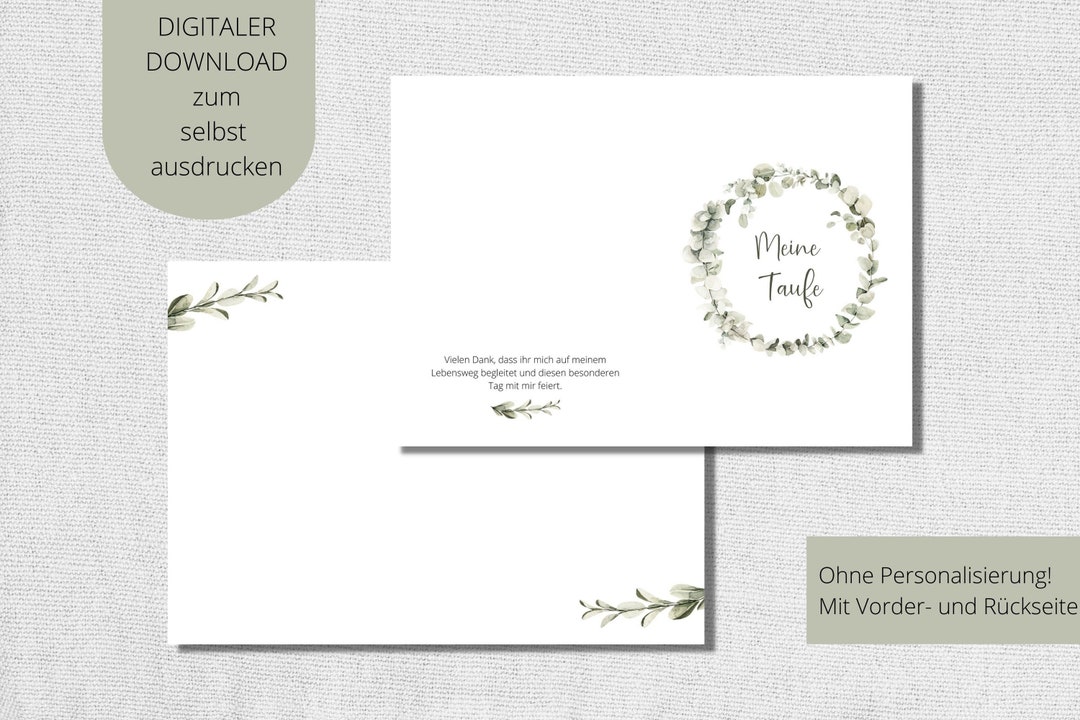 Digital Download Church Booklet Baptism Digital Eucalyptus Wreath ...