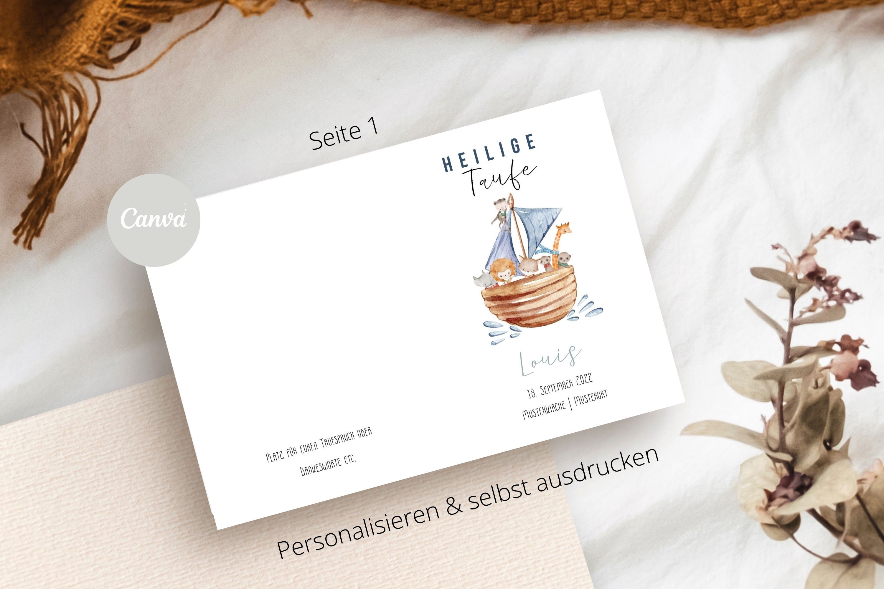 Canva Design Digital Church Booklet for Baptism Noah's Ark Animals ...