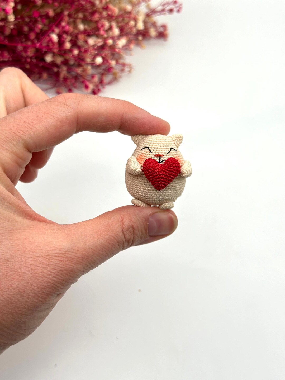 Miniature Amigurumi Kitten With Heart Micro Crochet Kitten Heart - Etsy