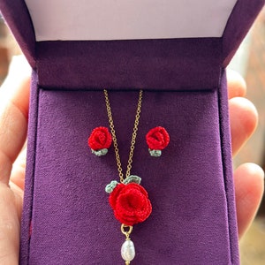 Micro Crochet Pattern Necklace Rose Micro Crochet Jewellery Earrings ...